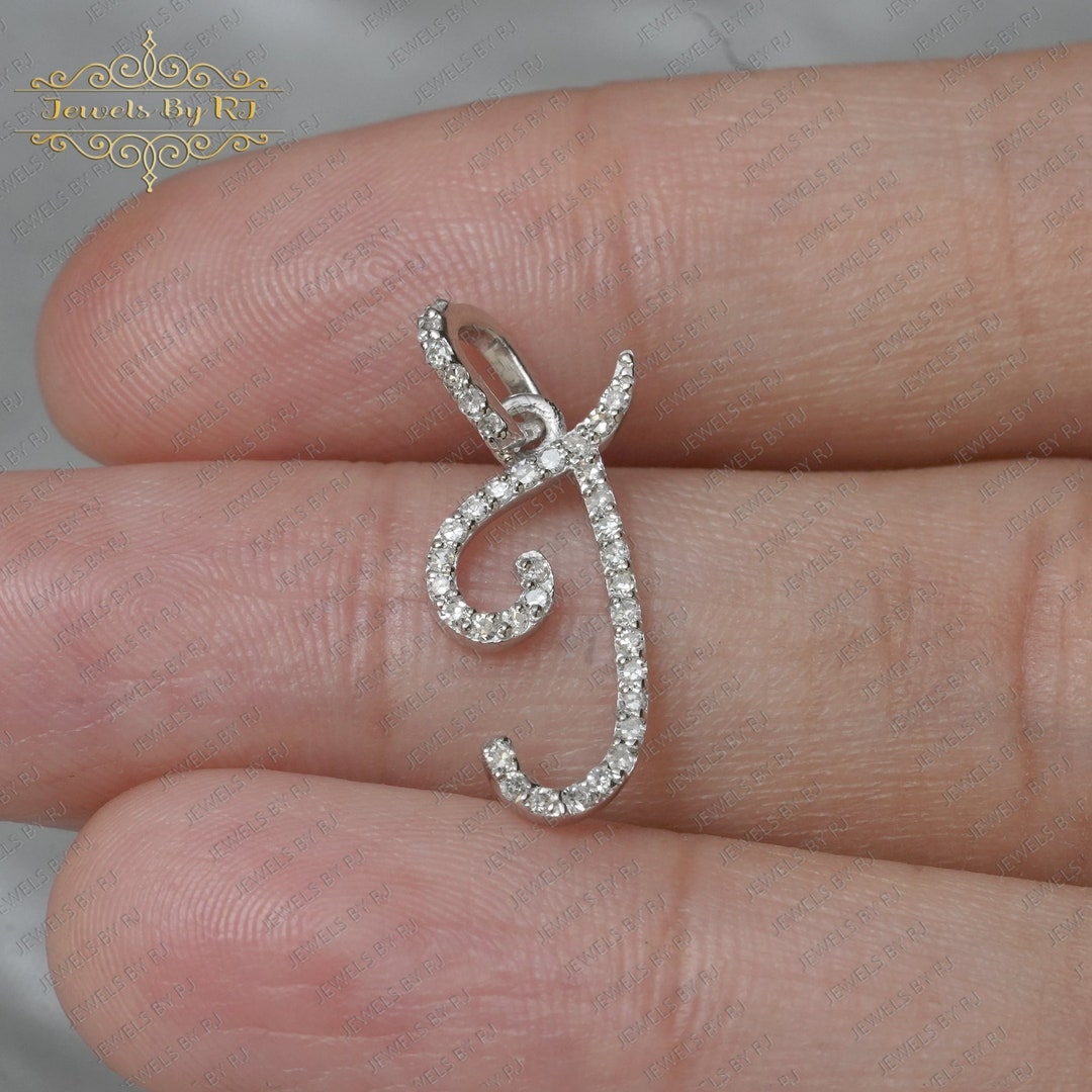 14K White Gold Diamond Initial Pendant, 14K Solid Gold J Initial ...
