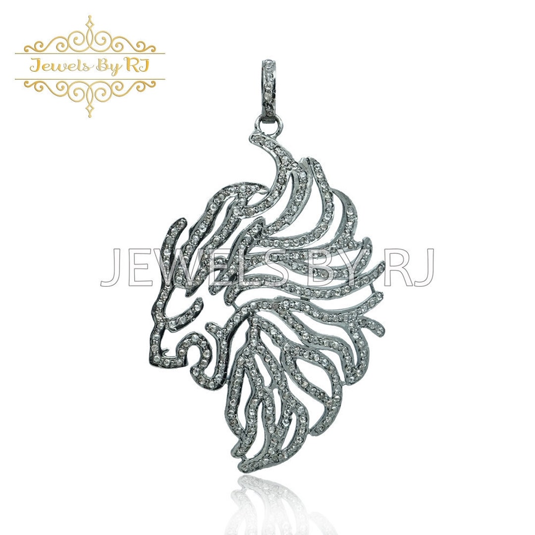 Pave Diamond Pendant 925 Silver Diamond Loin Pendant Pave - Etsy UK