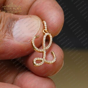 14K Solid Yellow Gold Diamond Initials, Diamond Cursive "l" Initials ...