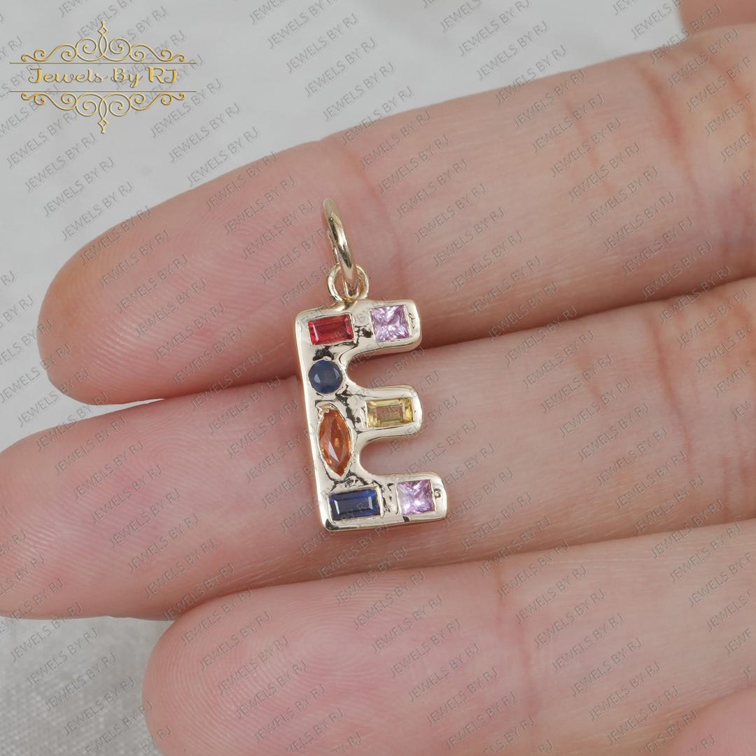 14K Solid Gold Multi-sapphire Initials, E Initials, Multi-sapphire ...
