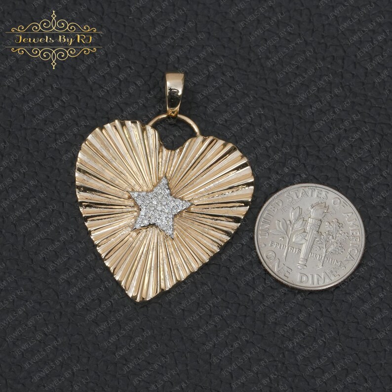 14K Solid Gold Radiant Heart Pendant With Diamond Star | Sunburst Heart ...