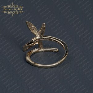 14k Solid Yellow Gold Diamond Dragonfly Ring, Gold Diamond Ring, Women ...