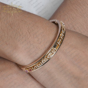 14K Yellow Solid Gold Personalized Bangle With Letters, Numbers, And/or ...
