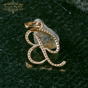 14K Solid Gold White Diamond B Initial, Pave Diamond Gold Pendant ...