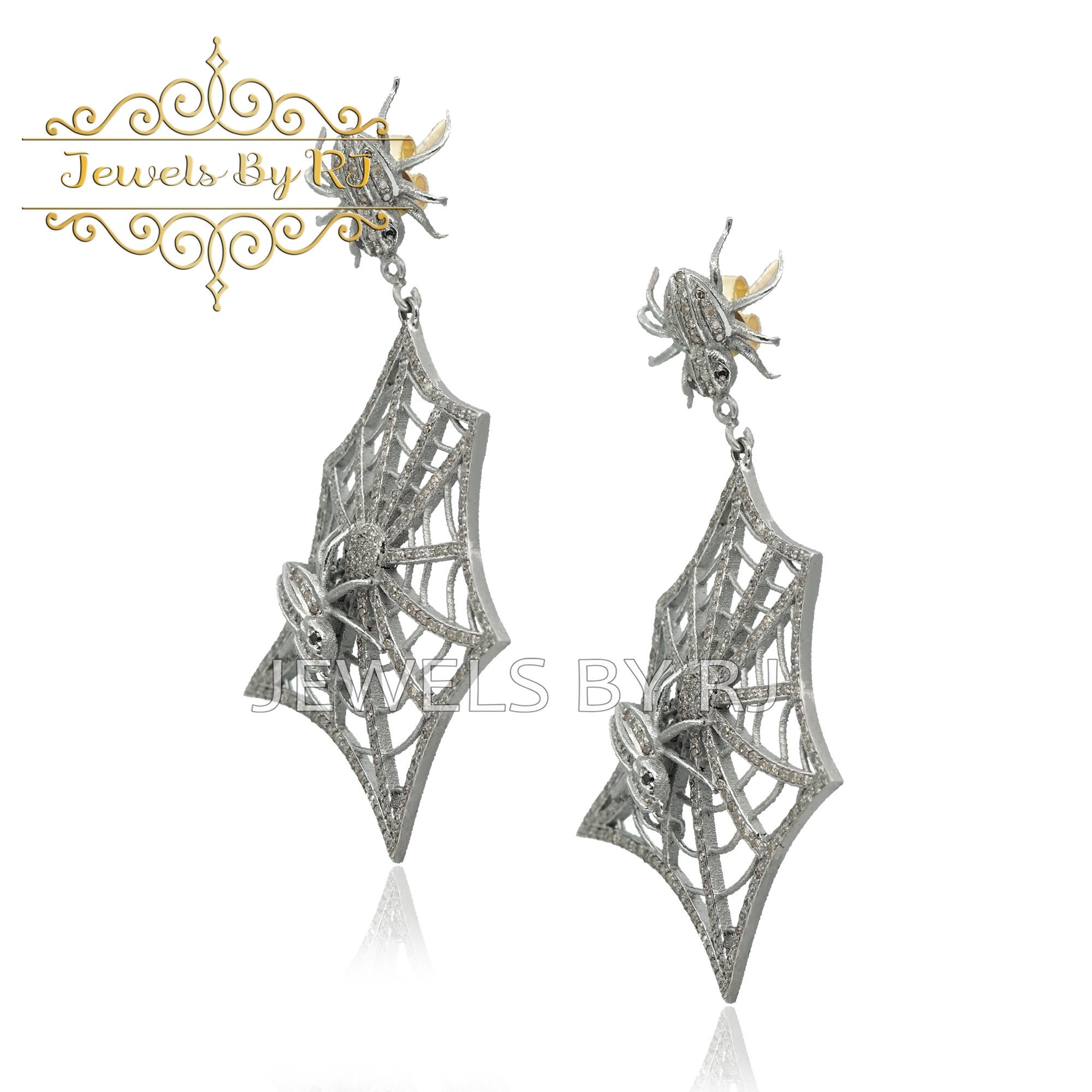 Pave Diamond Spider Web Silver Earring Pave Diamond Earring - Etsy