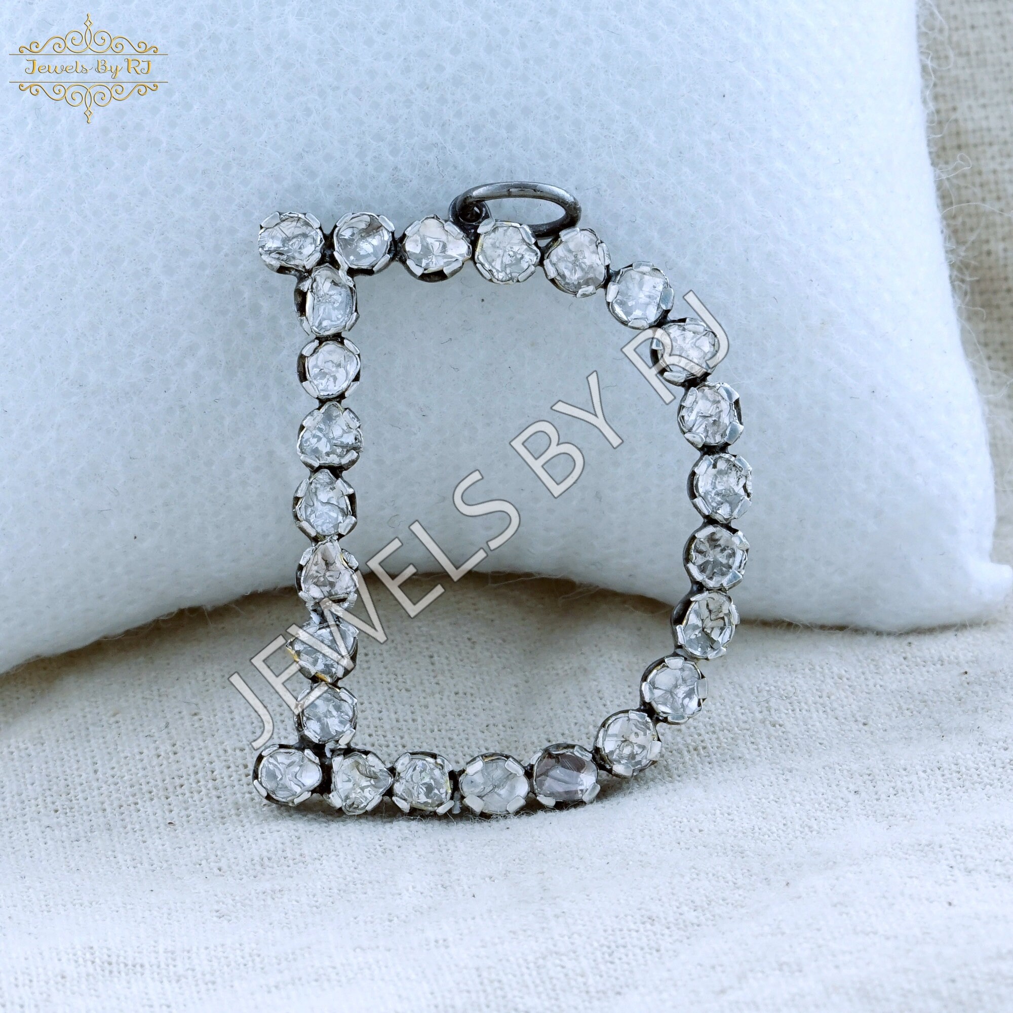 Polki Diamant D Initial Anhänger 925 Silber oxidiert Initial - Etsy.de