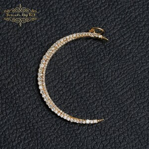 14k Gold White Diamond Crescent Moon Pendant, 14K Moon Double Cut ...