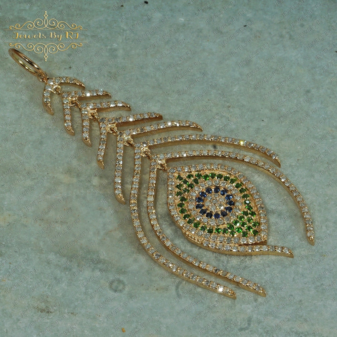 14K Gold Diamond Feather Pendant, Feather & Wings Shape Gold Pendant ...