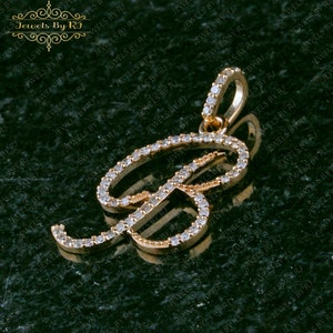14K Solid Gold White Diamond B Initial, Pave Diamond Gold Pendant ...