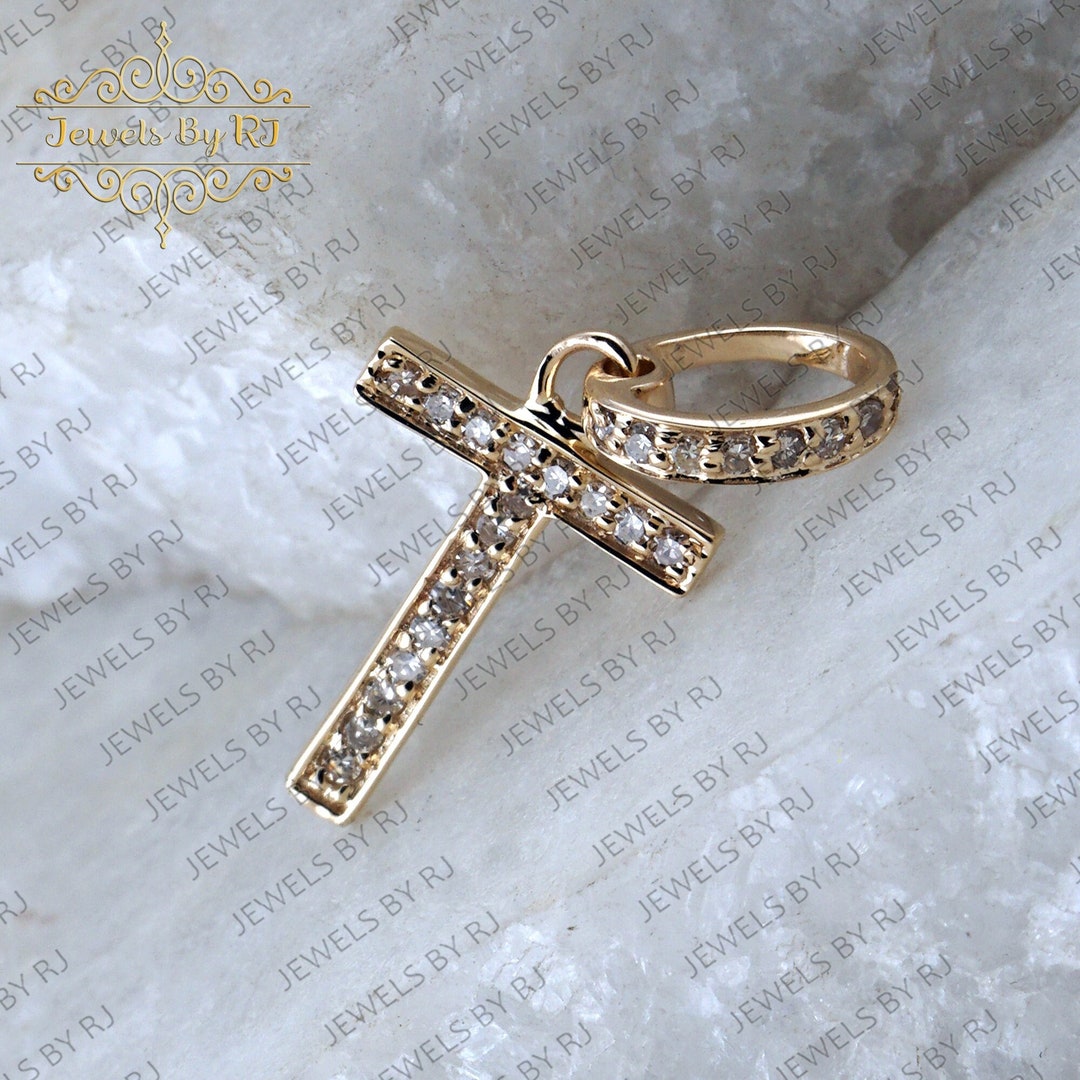 14k Solid Gold Diamond T Initial Pendant, Pave Diamond T Initial ...