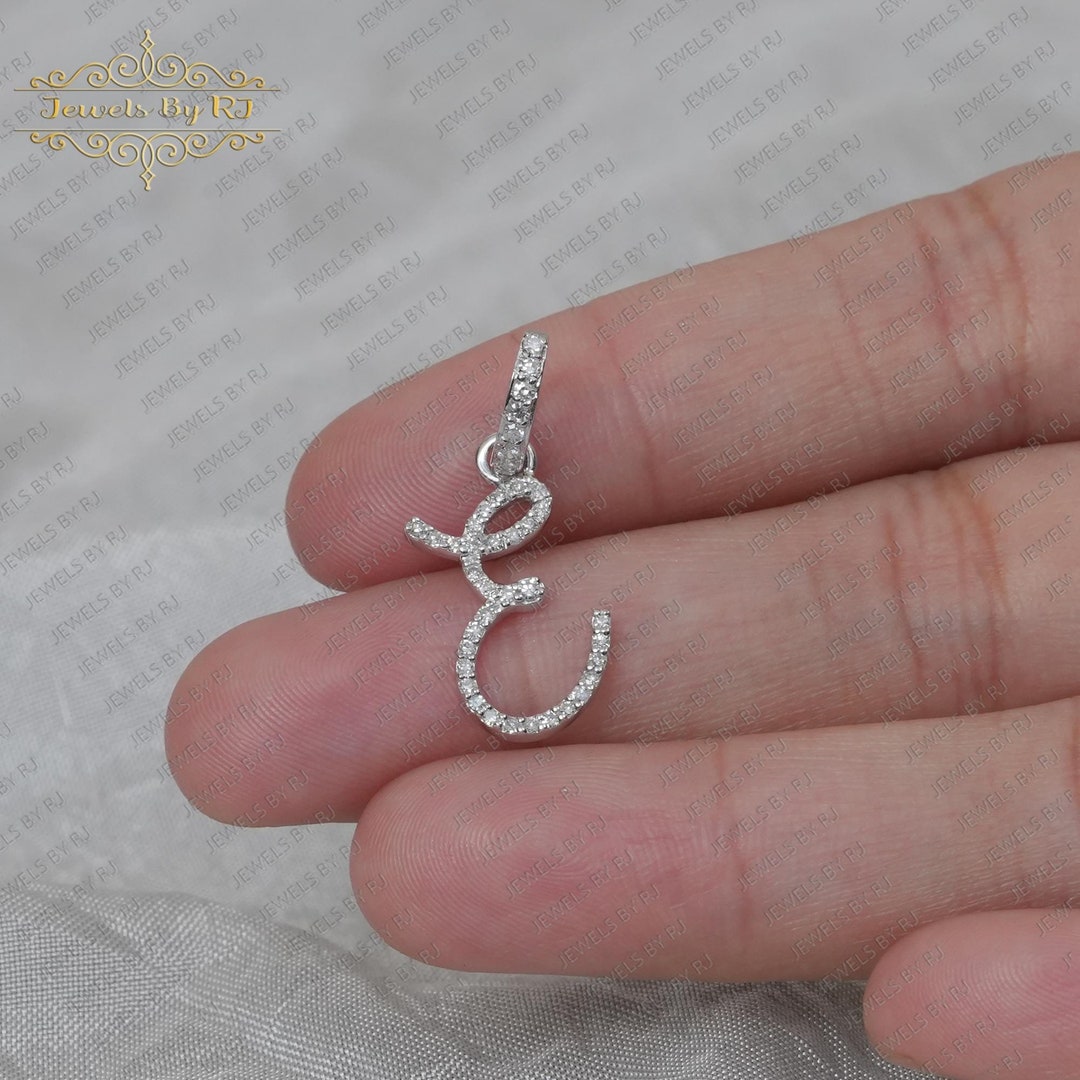 14k Yellow & White Gold Pendant, Pave Diamond Cursive E Pendant ...