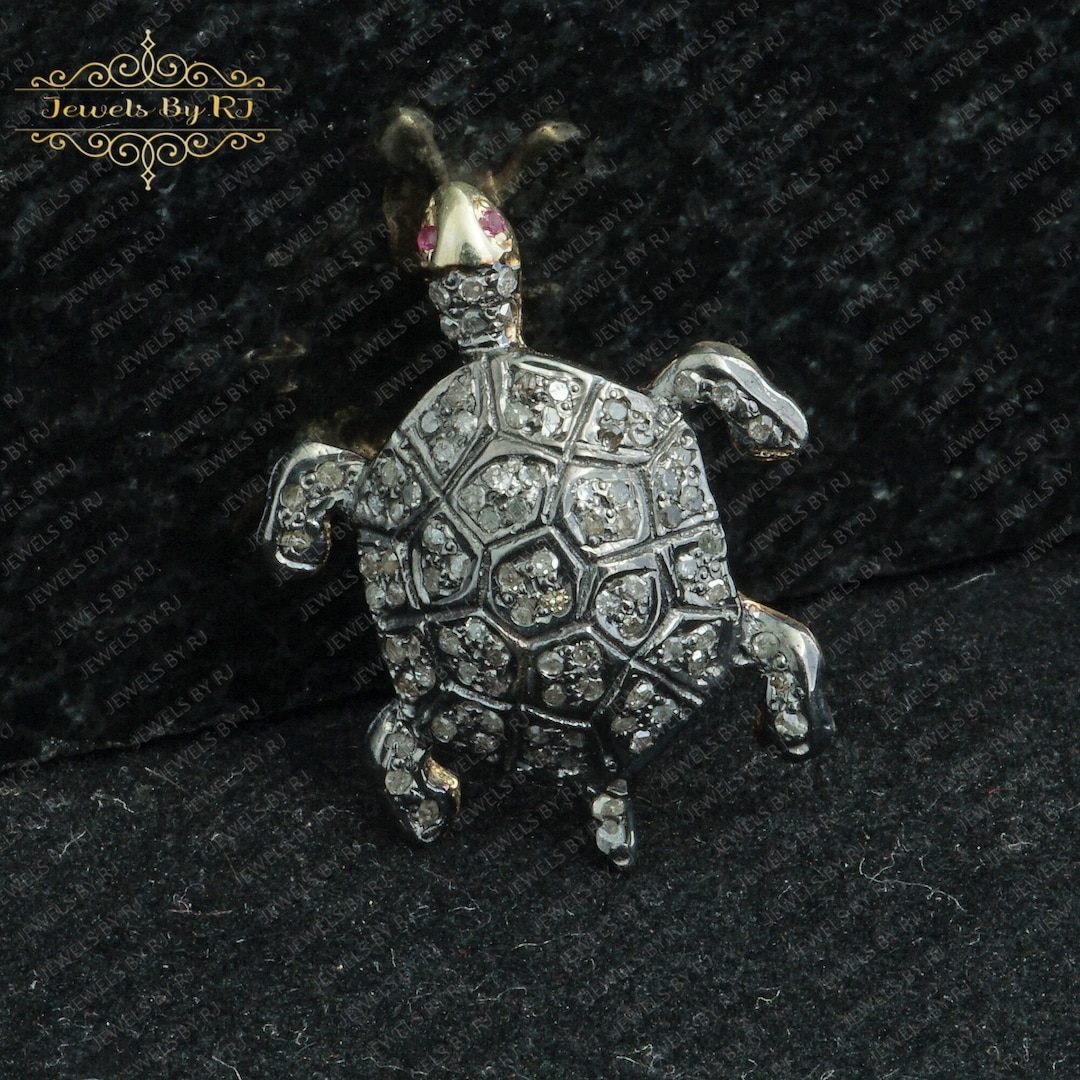 Tortoise Diamond Pendant, 925 Silver Pave Diamond Tortoise Pendant ...