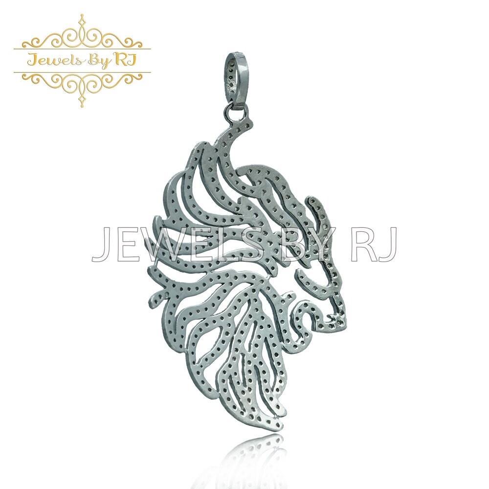 Pave Diamond Pendant 925 Silver Diamond Loin Pendant Pave - Etsy UK