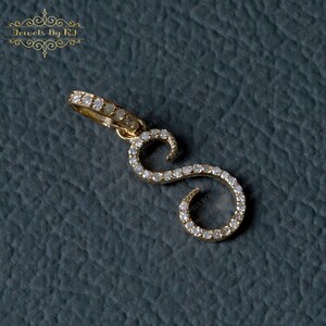 925 Silver & 14K Gold S Initial Pendant, Pave Diamond S Initial Pendant ...