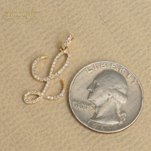 14K Solid Yellow Gold Diamond Initials, Diamond Cursive "l" Initials ...