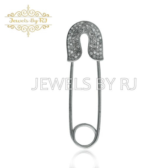 Pave Diamond Oxidized Silver Safety Pin 925 Silver Diamond | Etsy
