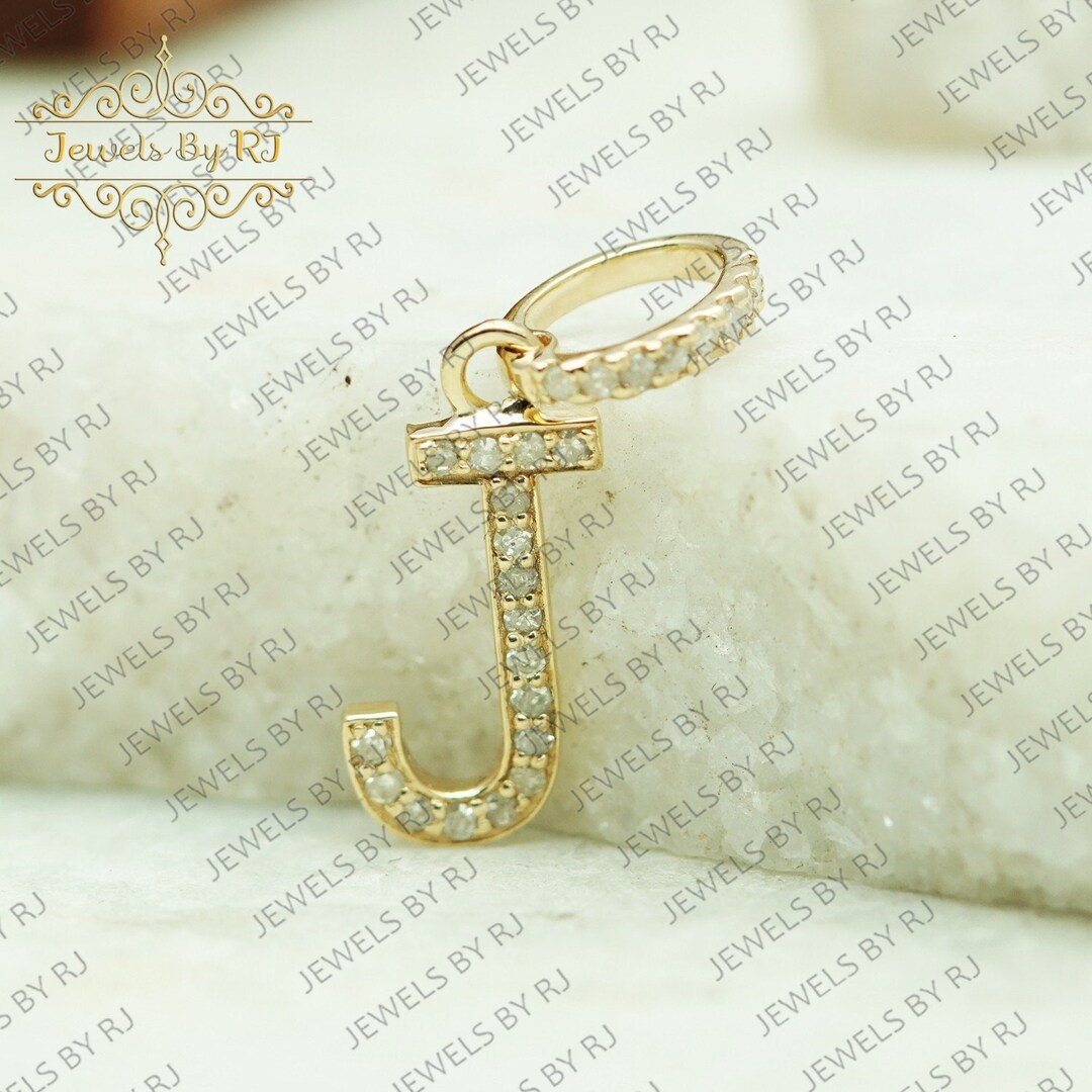 925 Silver Gold Plated J Initial Pendant, 14K Solid Gold Diamond J ...