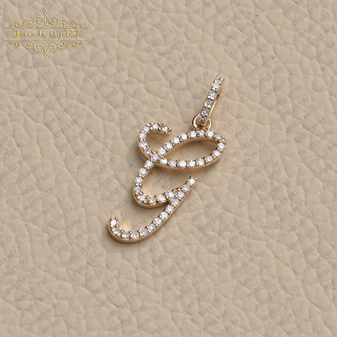 G Initials 14K Solid Yellow | White | Rose Gold Pendant, Pave Diamond ...