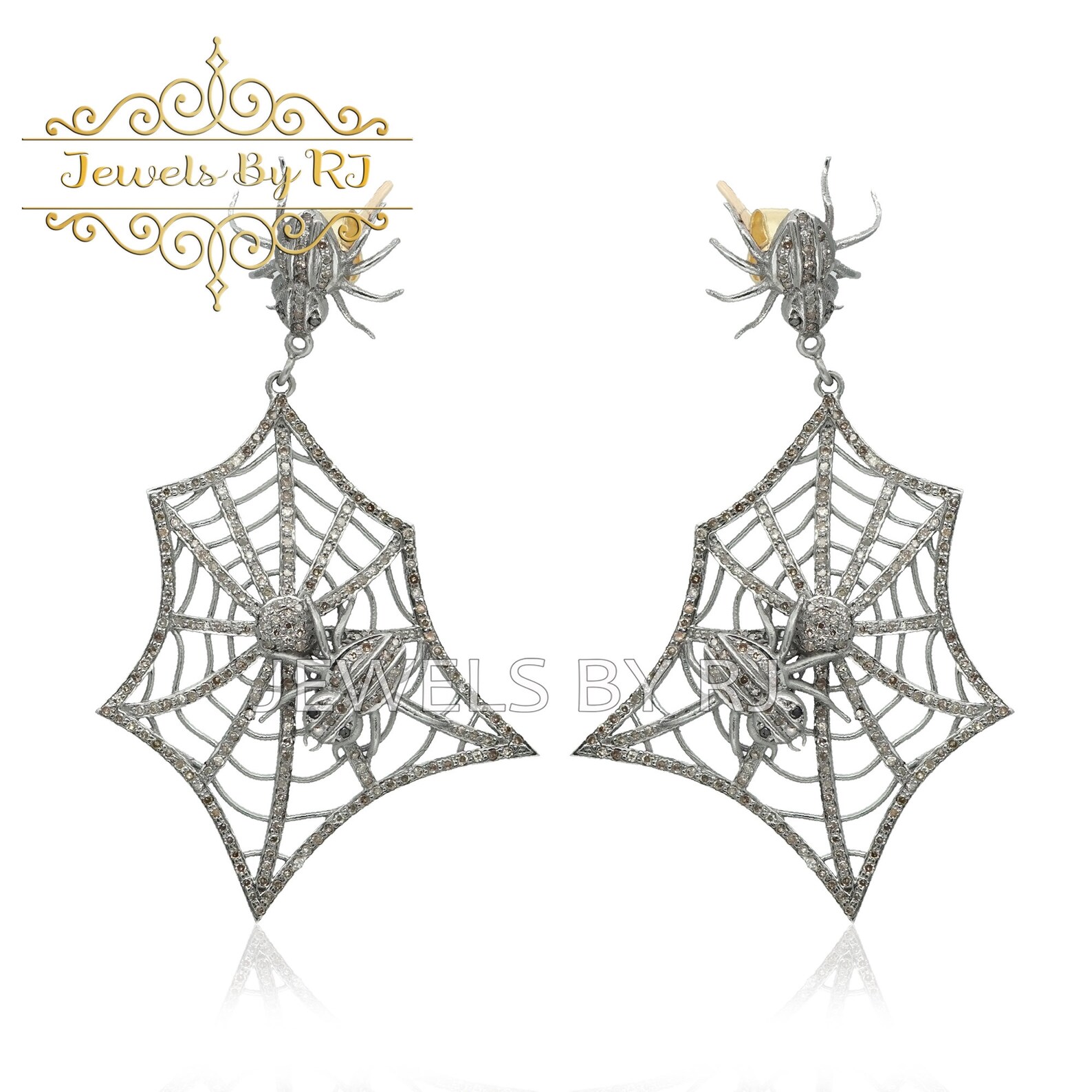 Pave Diamond Spider Web Silver Earring Pave Diamond Earring - Etsy