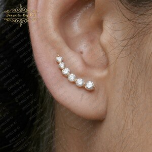 Double Cut White Diamond Ear Cuff, 14K Solid Yellow Gold Diamond Ear ...