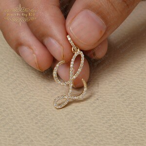 14K Solid Yellow Gold Diamond Initials, Diamond Cursive "l" Initials ...