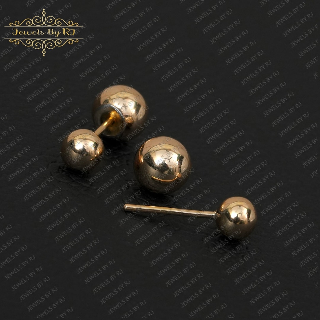 14K Solid Gold Ball Studs Earrings, 14K Yellow Gold Studs Earrings ...