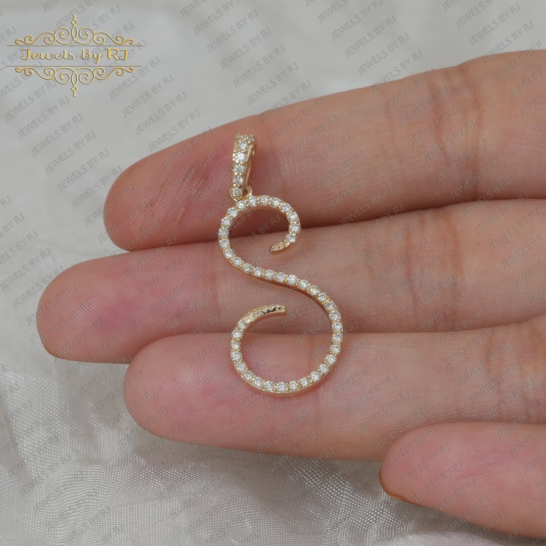 14K Gold Diamond S Initial Pendant, Pave Diamond S Initial Pendant ...