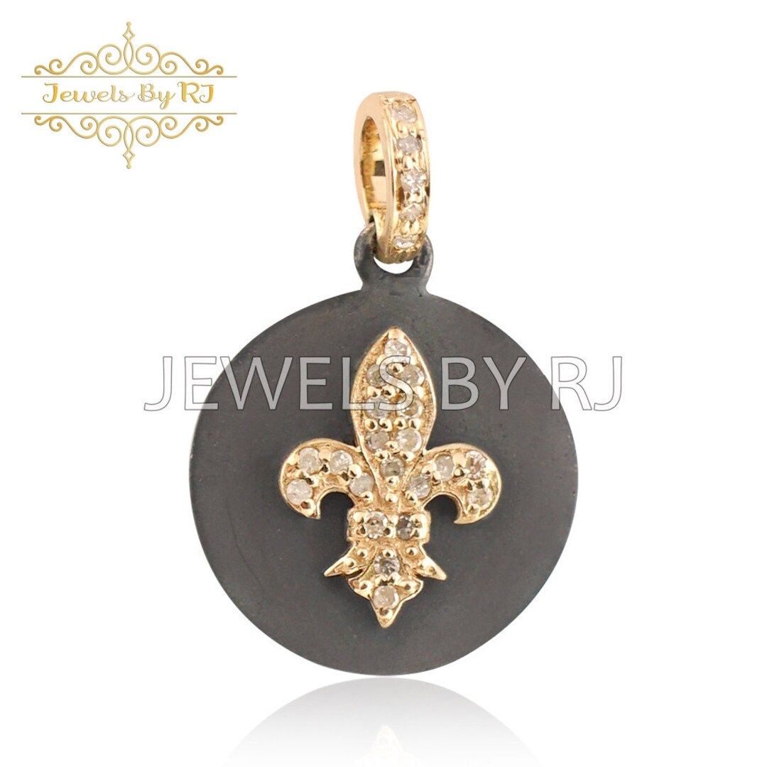 Pave Diamond Tag Pendant, 14K Gold & 925 Silver Diamond Round Tag Cham ...