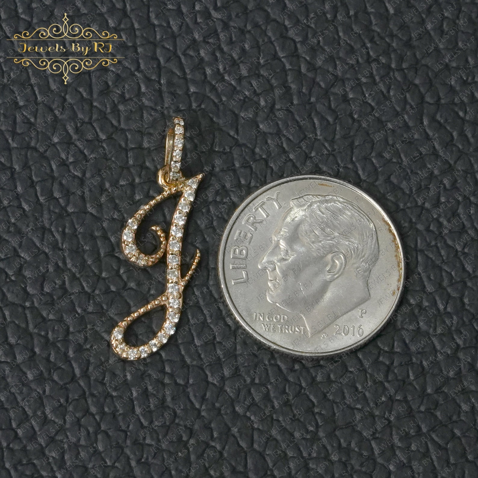 14K Solid Gold J Initial Pendant, Diamond J Initial Pendant, Yellow ...