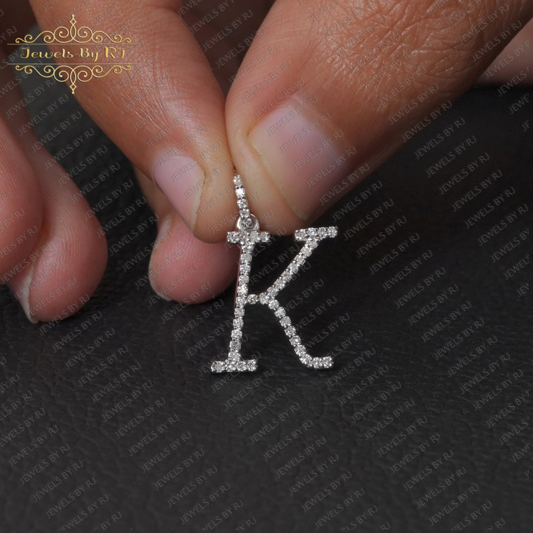 Pave Diamond Gold Initial Pendant, Diamond Initial Pendant, 14k Solid ...