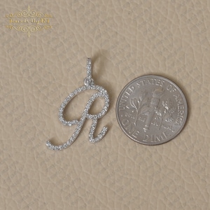 14K Solid Gold Diamond R Initial Pendant, White Diamond R Initial ...