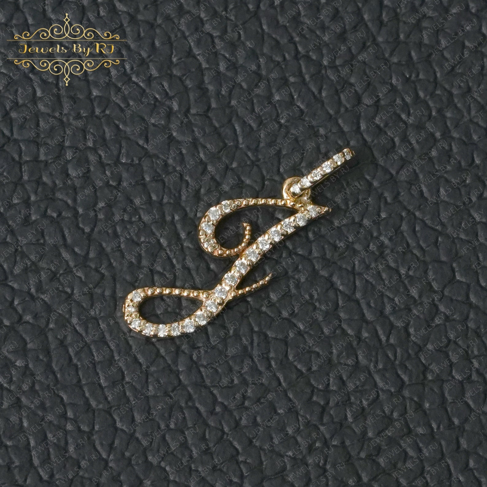 14K Solid Gold J Initial Pendant, Diamond J Initial Pendant, Yellow ...