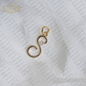 14K Solid Gold S Initial Pendant, Single White Diamond Pendant, Pave ...