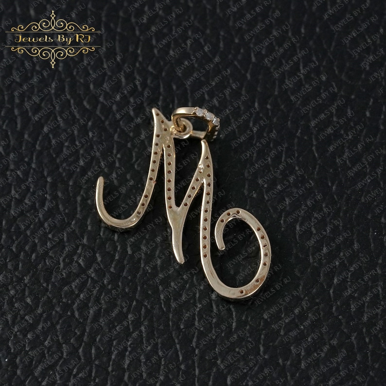Pave Diamond Initial Pendant, 14K Solid Gold M Initial Pendant, Diamond ...