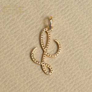 14K Solid Yellow Gold Diamond Initials, Diamond Cursive "l" Initials ...
