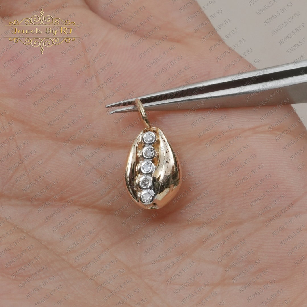 Solid 14K Gold Diamond Cowrie Shell Pendant, Diamond Cowrie Shell, 14K ...