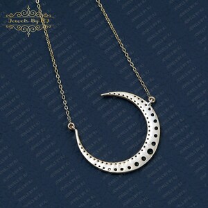 14K Solid Gold Diamond & Ruby and Emerald Crescent Moon Necklace, Blue Sapphire Crescent Moon ...
