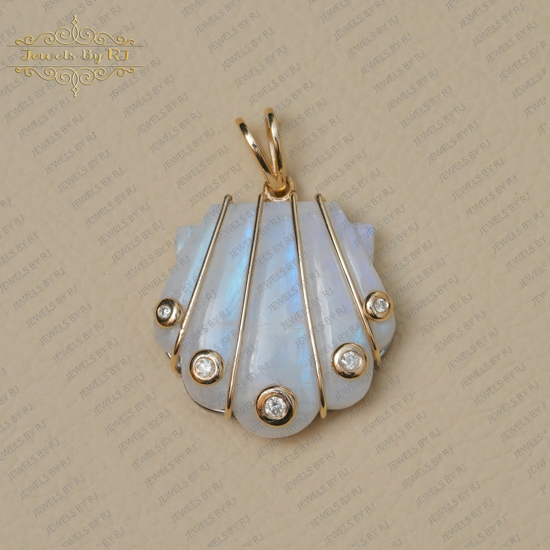 Brilliant Cut Diamond Malachite Seashell, Moonstone Double Cut Diamond ...