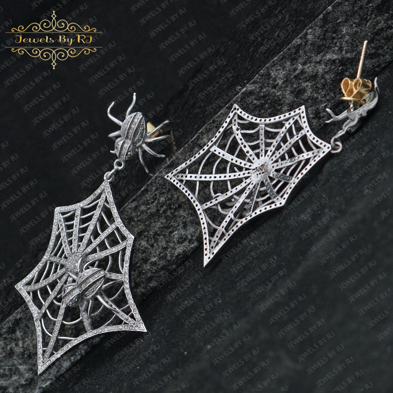 Pave Diamond Spider Web Silver Earring Pave Diamond Earring - Etsy