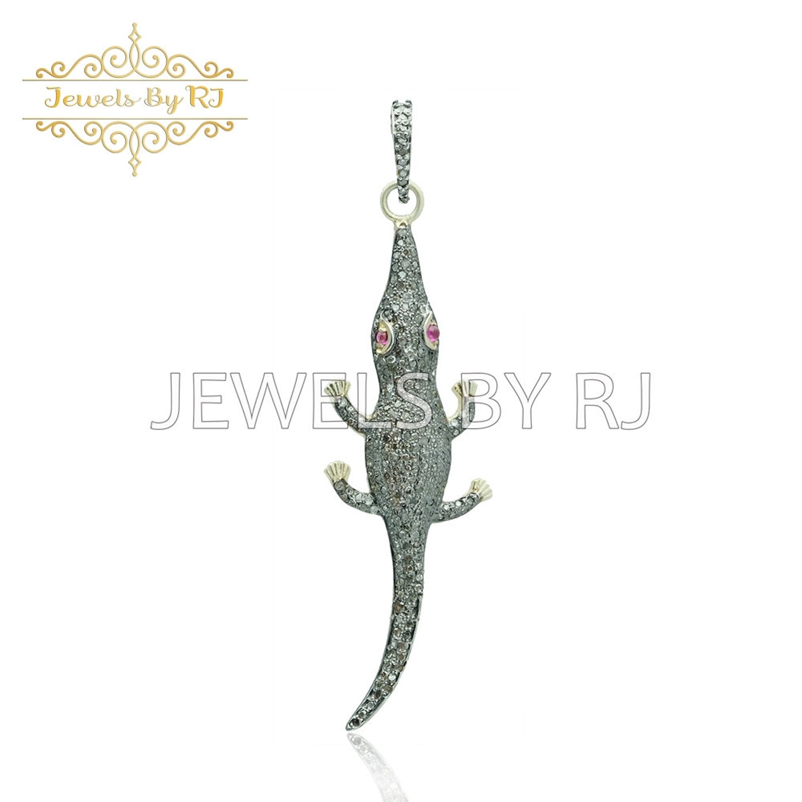 Pave Diamond Lizards Silver Pendant Diamond Silver Lizards - Etsy
