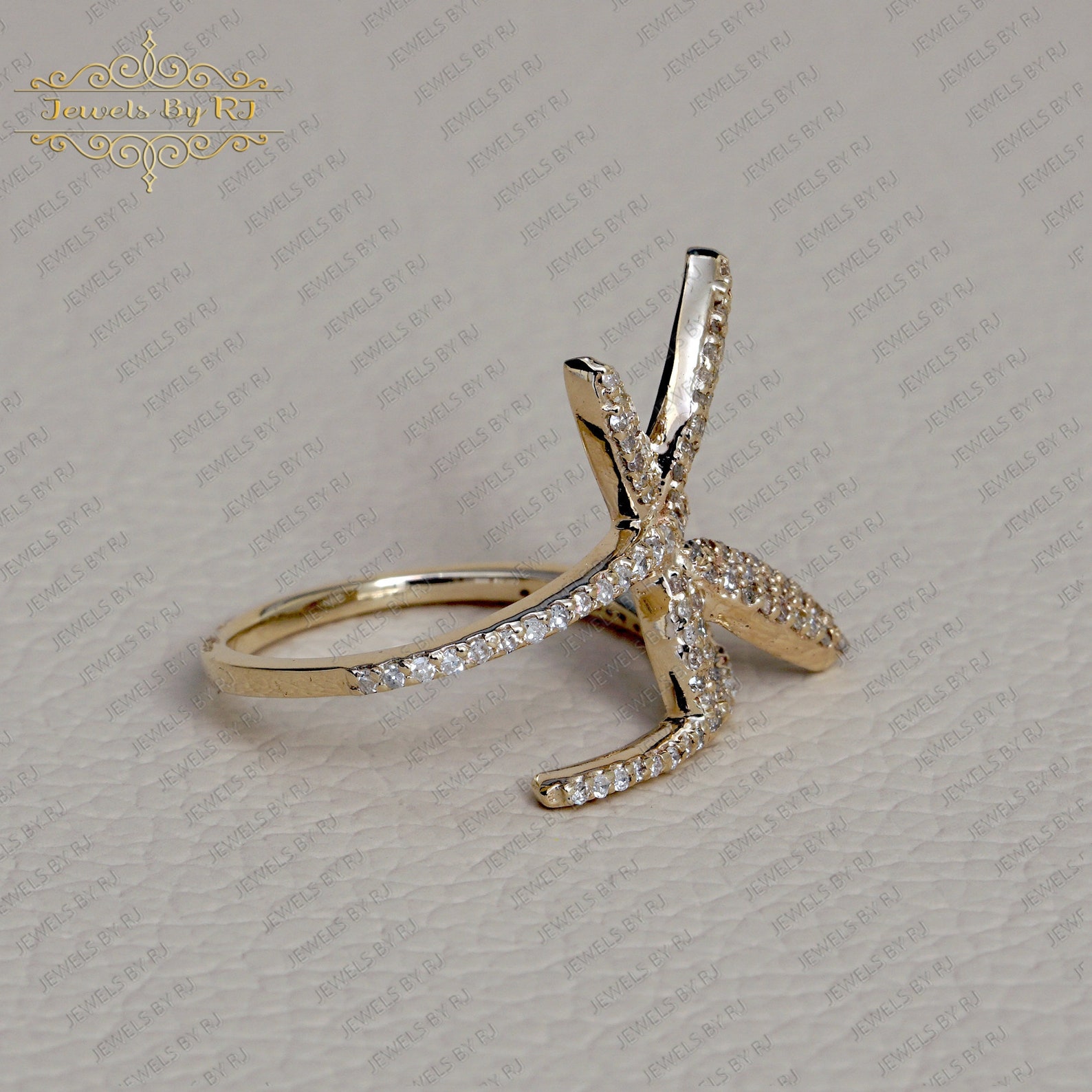 14k Solid Yellow Gold Diamond Dragonfly Ring, Gold Diamond Ring, Women ...