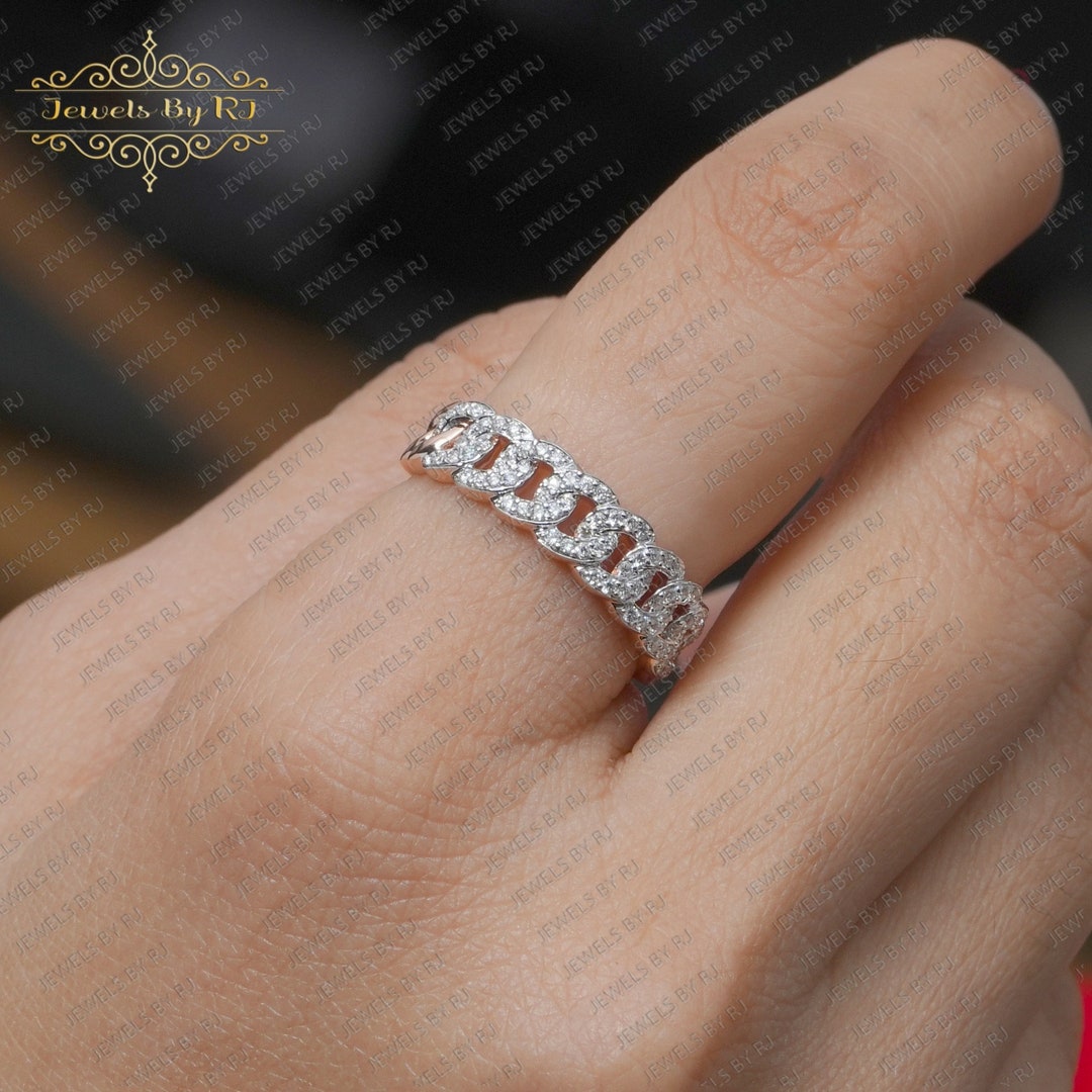 14K Solid Gold Cuban Link Diamond Ring, Diamond Cuban Link Ring, 14k ...