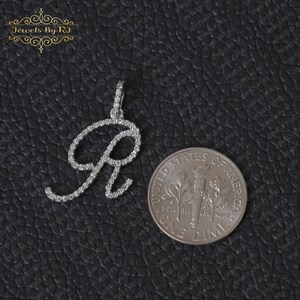 14K Solid Gold Diamond R Initial Pendant, White Diamond R Initial ...