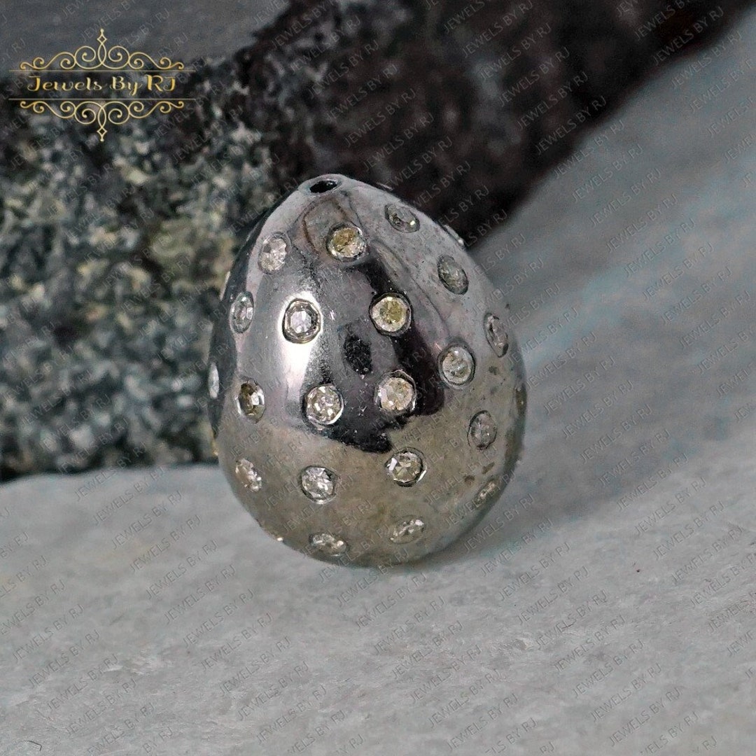 925 Silver Diamond Bead, Silver Brown Diamond Pave Ball, Silver Diamond ...