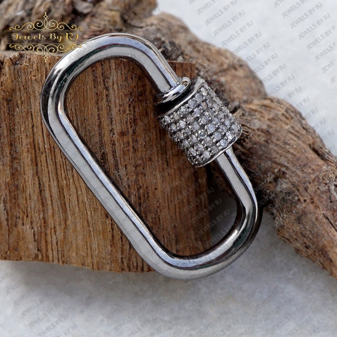 Pave Diamond Carbine Clasp, Silver Diamond Carbine Clasp, Pave Diamond ...