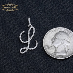 14K Solid White Gold Diamond Initials, Diamond Cursive "l" Initials ...