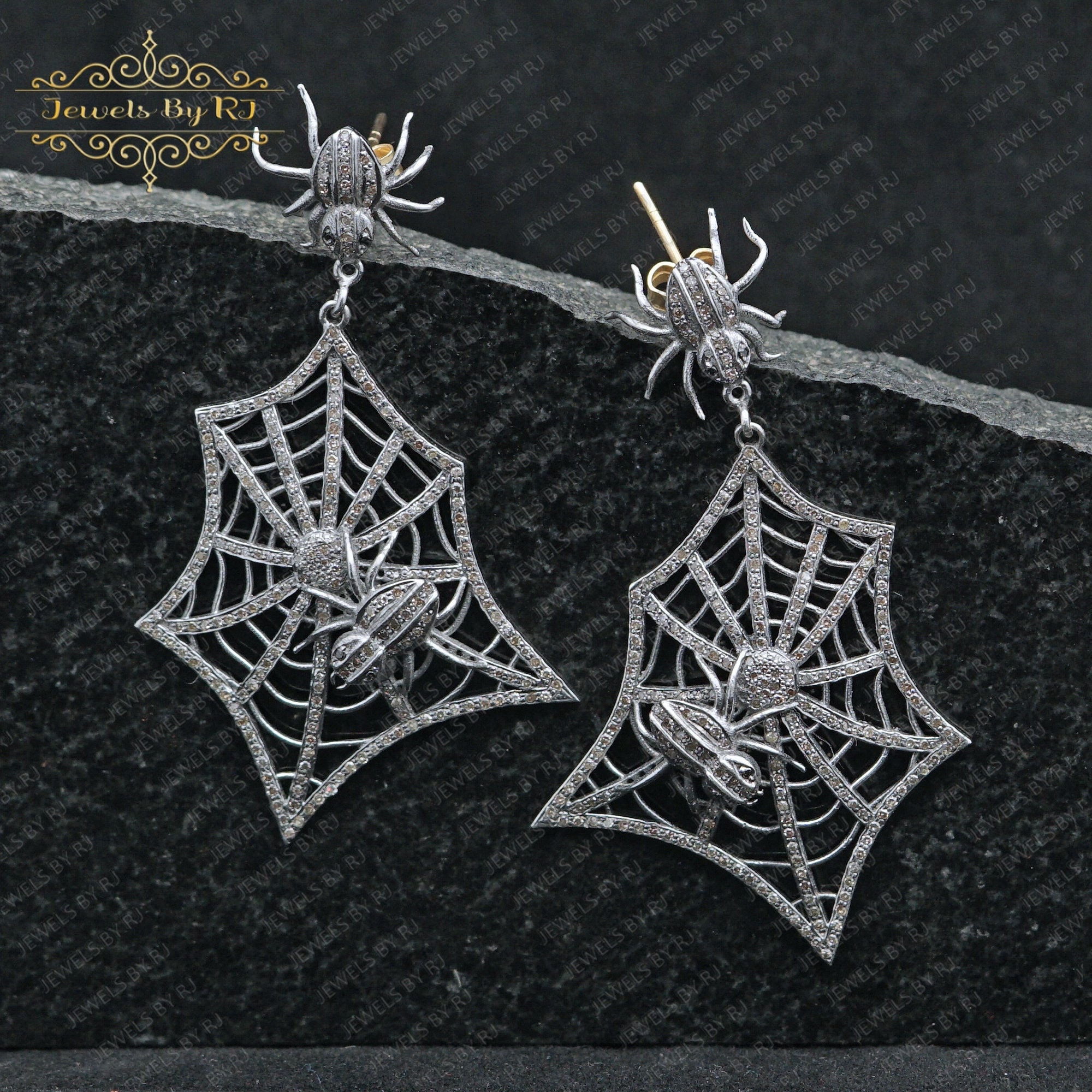 Pave Diamond Spider Web Silver Earring Pave Diamond Earring - Etsy