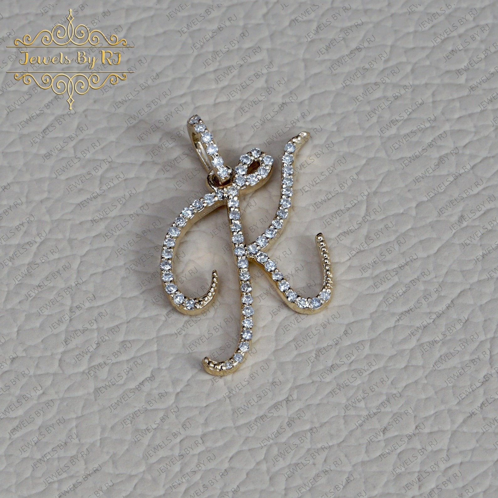 14K Solid Gold Diamond K Initial Pendant White Diamond - Etsy