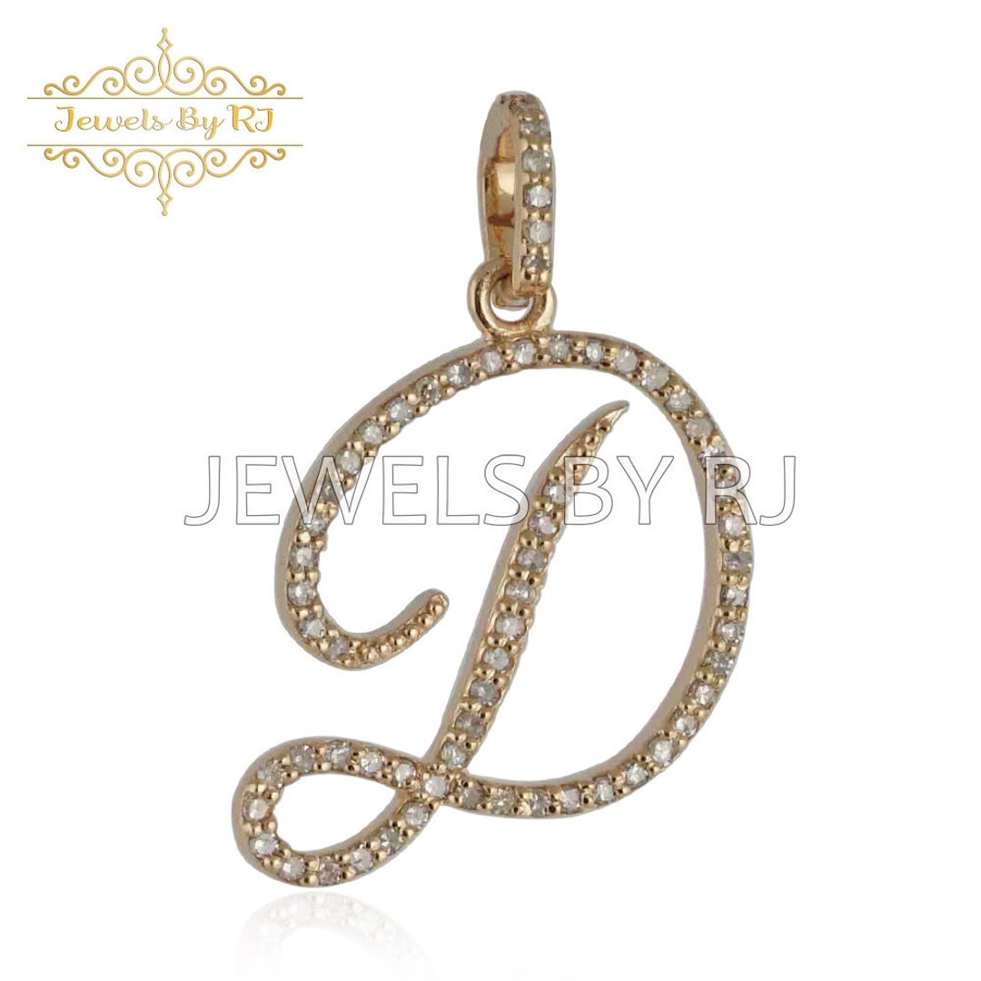 925 Silver Gold Plated D Initial Pendant, Diamond D Initial Pendant ...