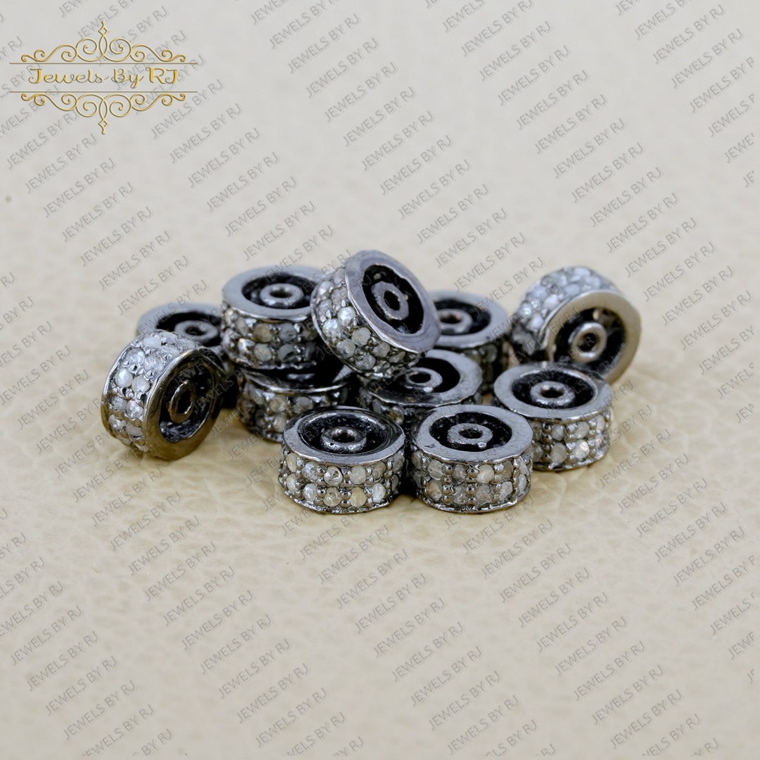 Pave Diamond Spacer, 2-line Diamond Wheel Spacer, 2-line Silver Diamond ...